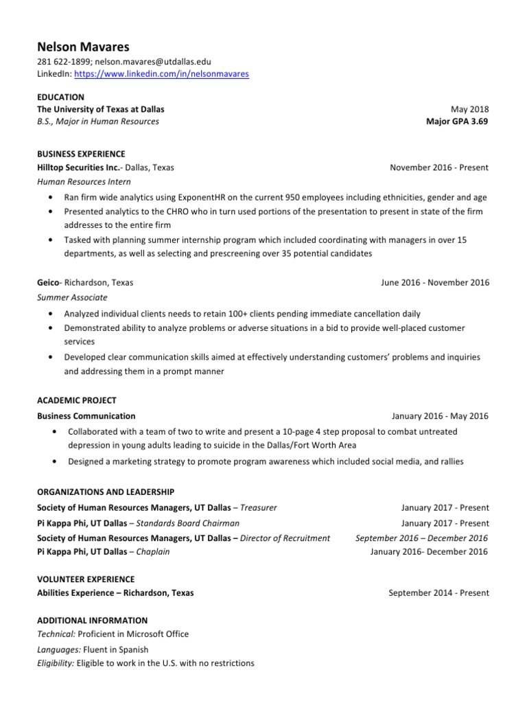 Resume 2017 | PDF | University Of Texas At Dallas | Human Resource ...