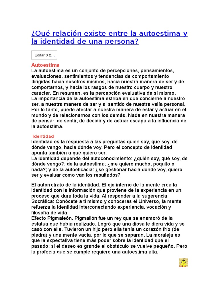 Autoestima e identidad: su conexión esencial | PDF