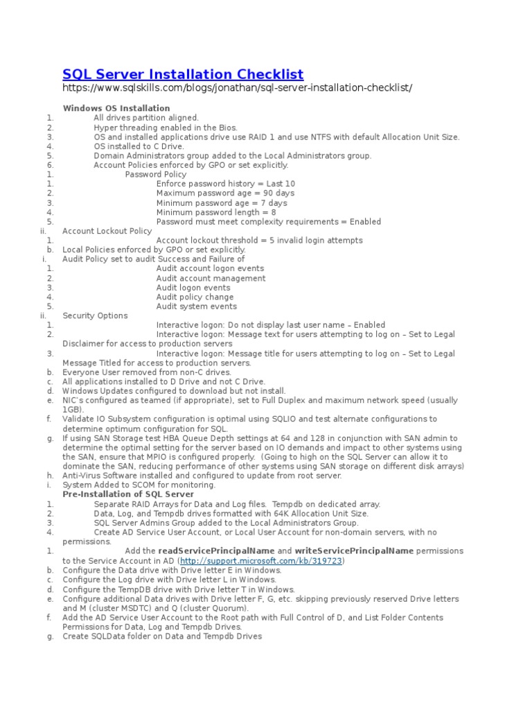 SQL Server Installation Checklist2 | Download Free PDF | Microsoft Sql Server | Superuser