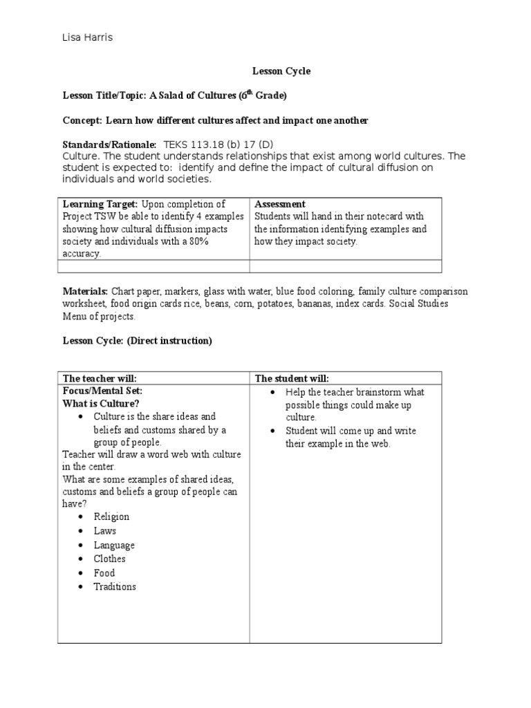 6th Grade Lesson On Cultural Diffusion Autorecovered | PDF | Traditions ...