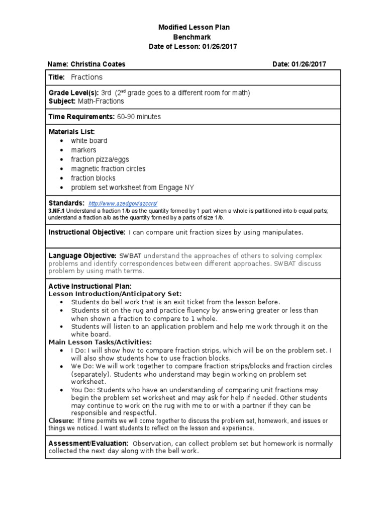 Fraction Math Lesson | PDF | Fraction (Mathematics) | Lesson Plan