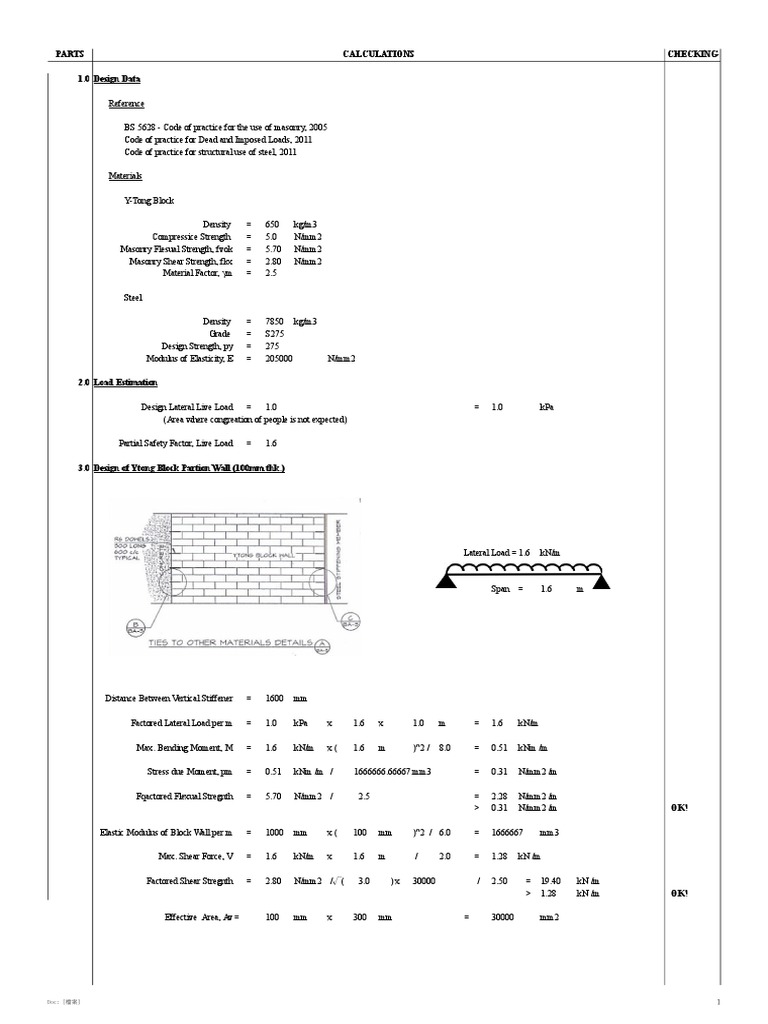 Block Partition Wall Design | PDF | Strength Of Materials | Applied And ...
