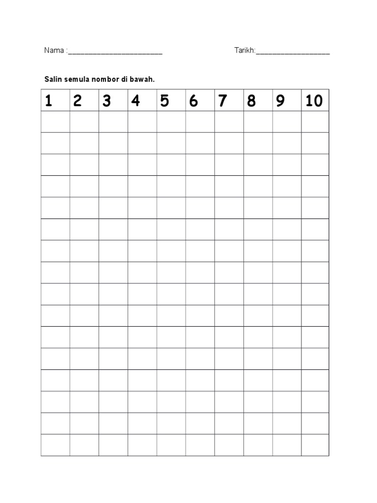 Latihan MenuLIS NOMBOR 1-10 | PDF