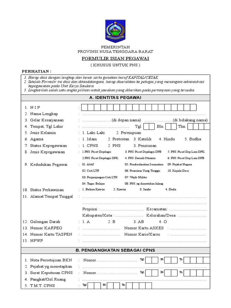 Fip-02 Formulir Isian Pegawai PDF | PDF