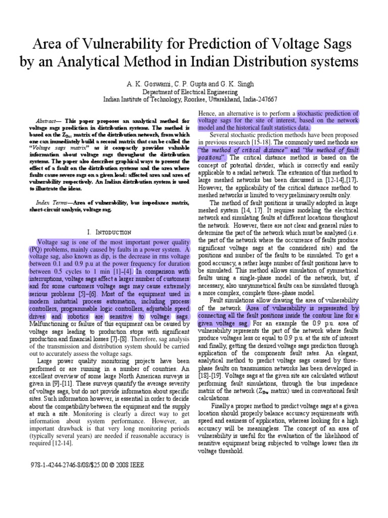 Area of Vulnerability For Prediction of Voltage Sags | PDF | Electrical ...