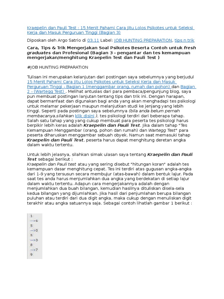 Kraepelin Dan Pauli Test | PDF