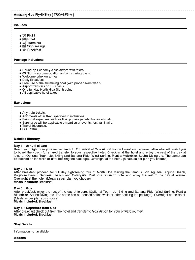 Goa Tour Packages | PDF | Travel Visa | Identity Document