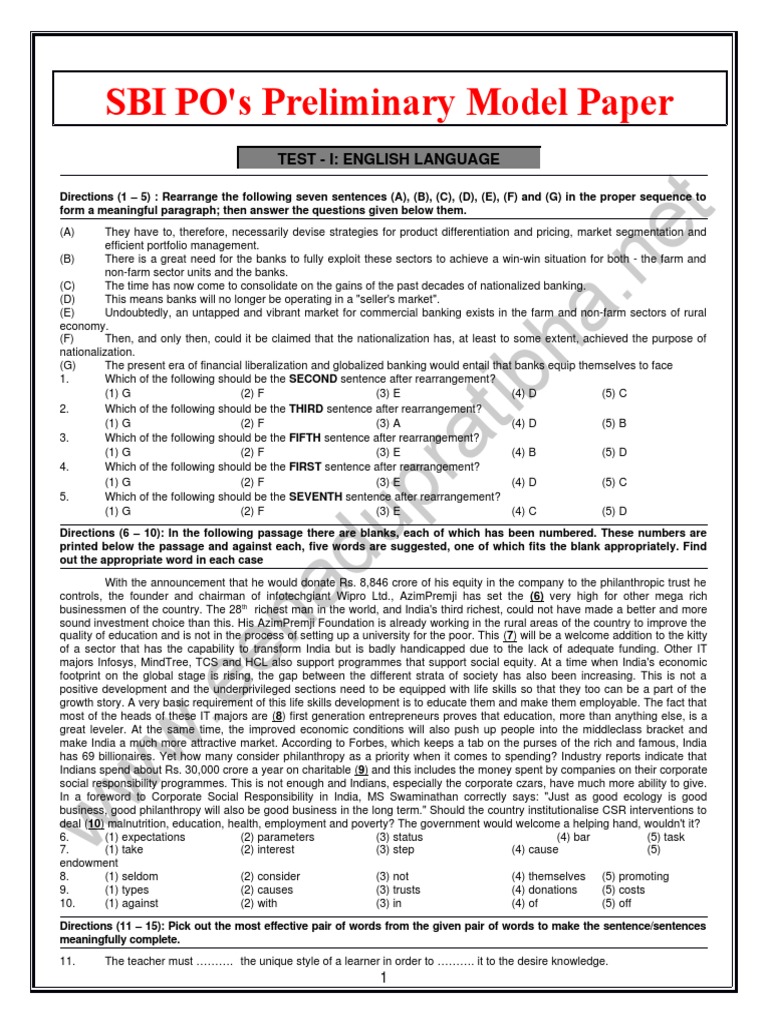 SBI PO's Prelims Model Paper 2017 | PDF | Green Revolution | Agriculture