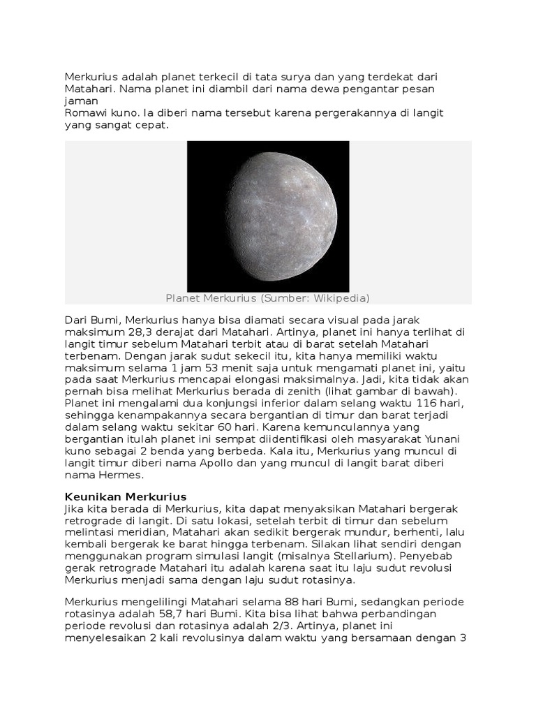 Merkurius Adalah Planet Terkecil Di Tata Surya Dan Yang Terdekat Dari ...