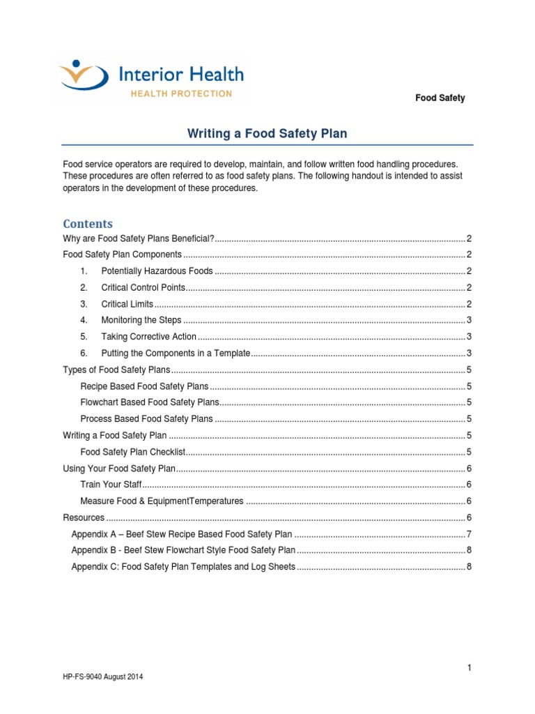 Writing A Food Safety Plan PDF | PDF | Foodborne Illness | Foods