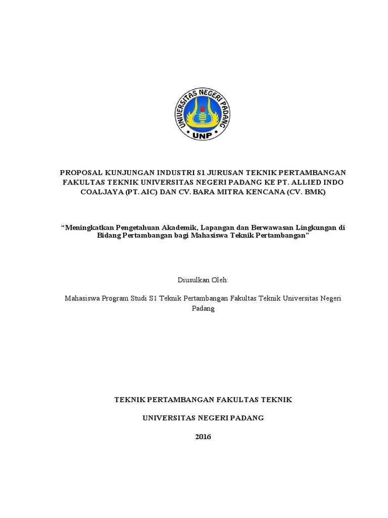 Proposal Kunjungan Industri Pertambangan Unp Desember 2016 | PDF