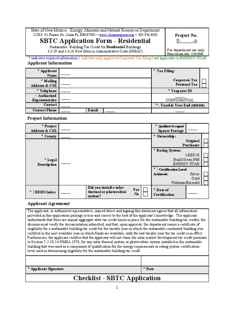 SBTC Application Form - Residential: Project No | PDF | Leadership In ...