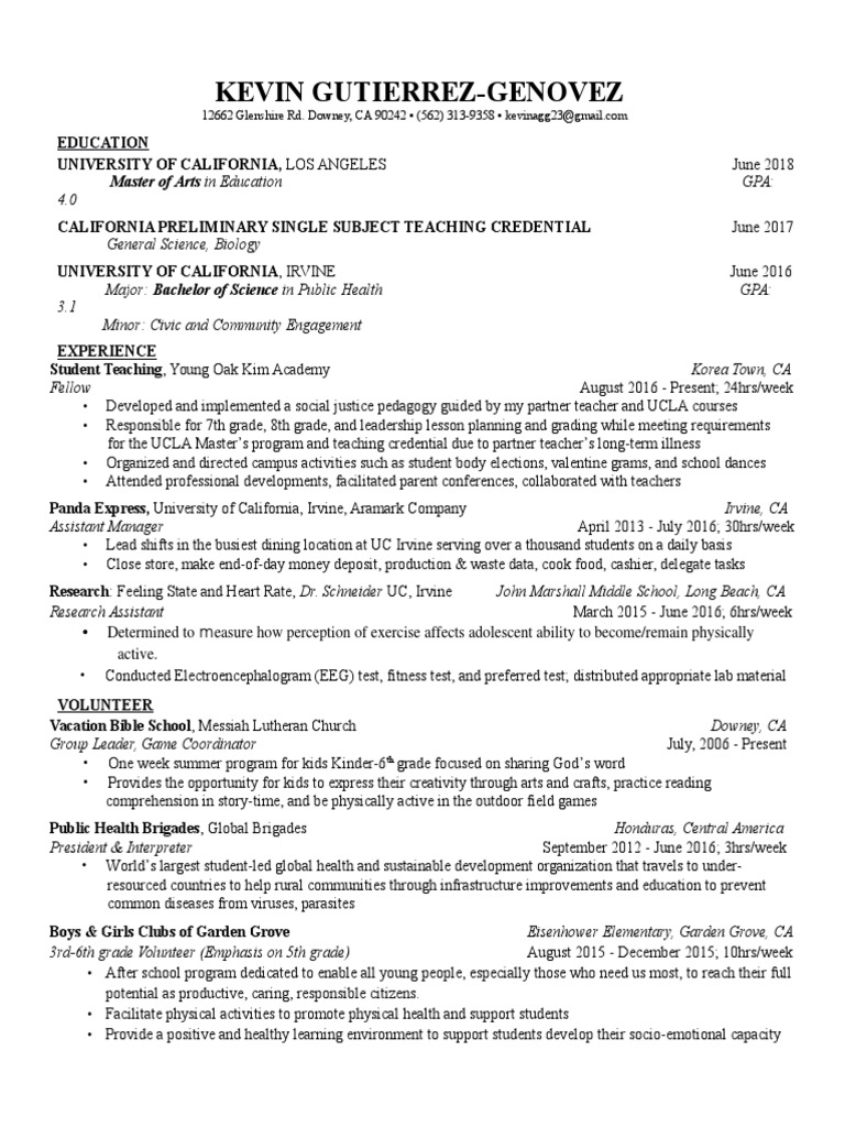 Resume Lausd | PDF | University Of California | Teachers