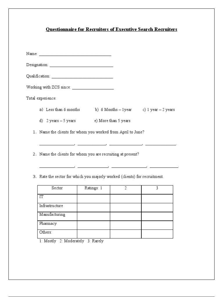 Questionnaire For Executive Search by Uma Ganesh | PDF | Recruitment ...
