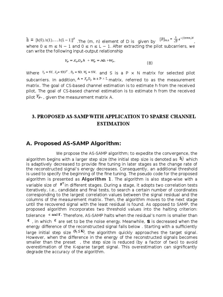 Proposed As-Samp With Application To Sparse Channel Estimation | PDF | Matrix (Mathematics ...