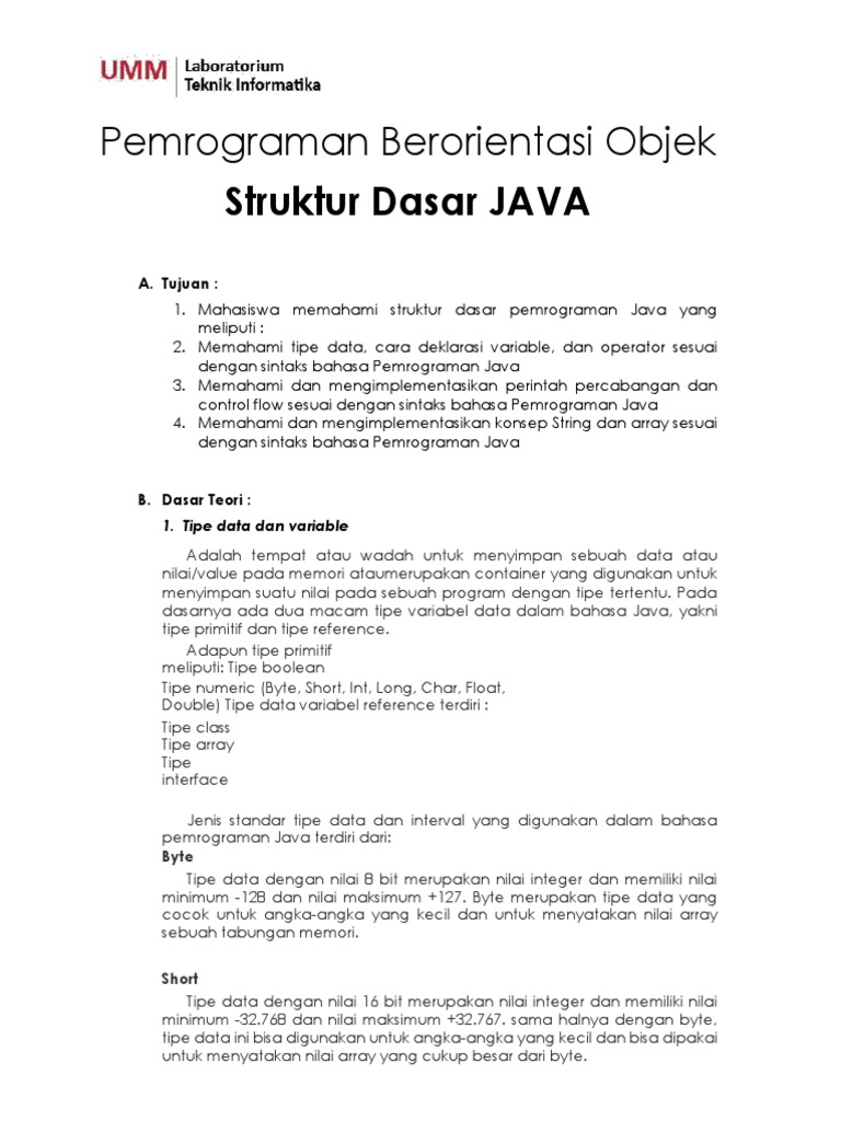 Modul 1 Praktikum PBO - Struktur Dasar Java | PDF