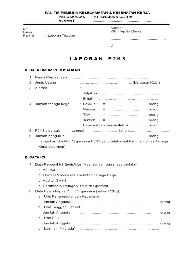 Form Laporan P2K3 FINAL | PDF
