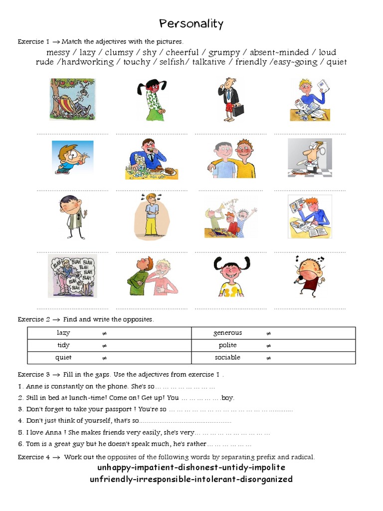 Personality Adjectives Exercises | PDF