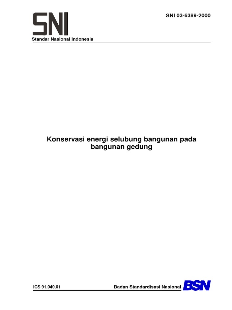 SNI 03-6389-2000 Konservasi Energi Selubung Bangunan Pada Bangunan Gedung PDF | PDF