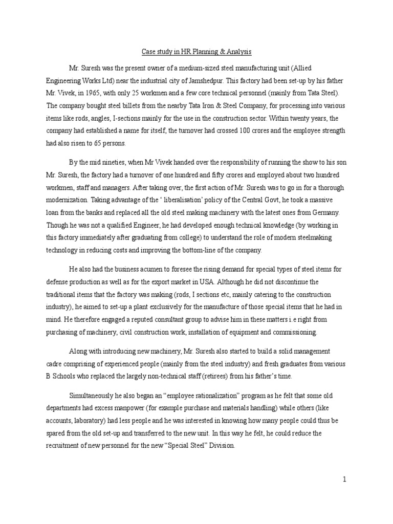 Case Study in HRP & Job Analysis | PDF | Steelmaking | Steel