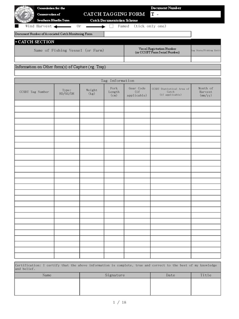 Catch Tagging Form | PDF | Tuna | Exports