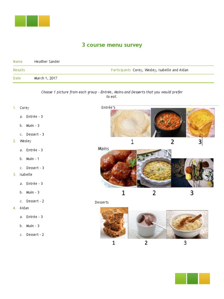 3 Course Menu Survey Results | PDF