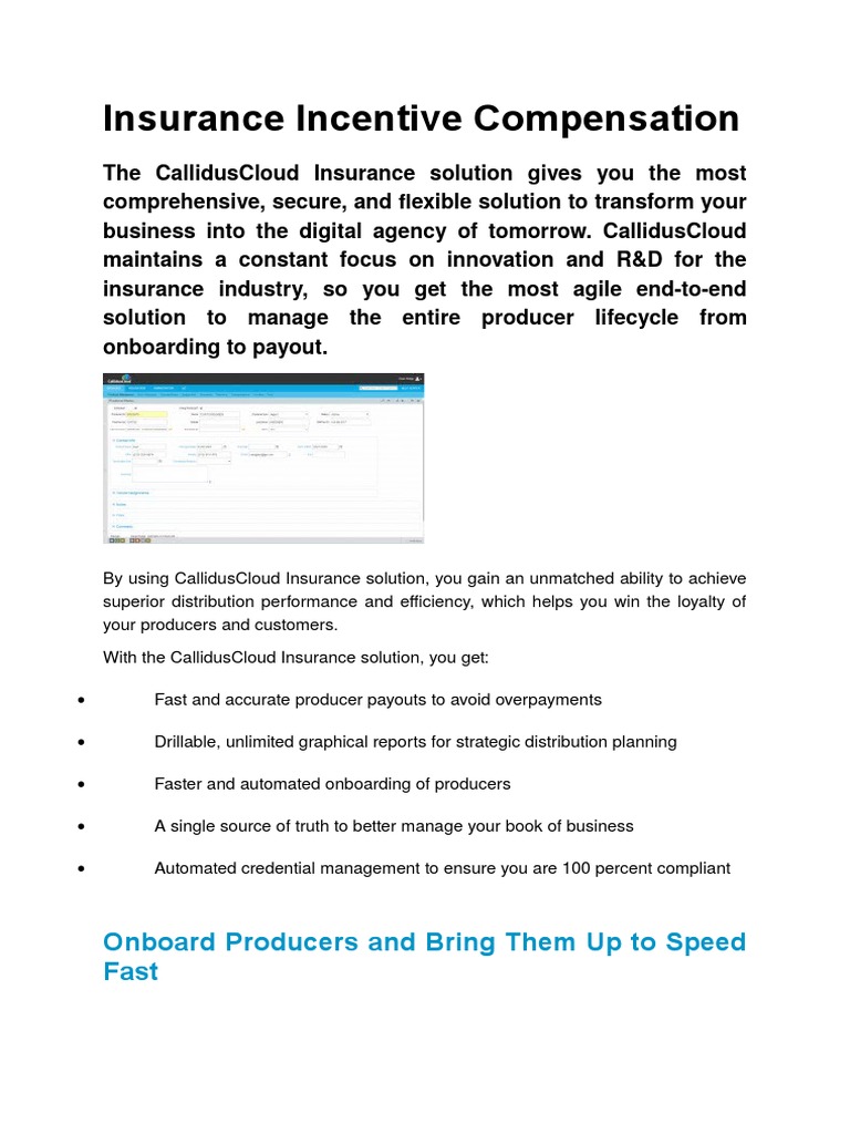 Insurance Incentive Compensation: Onboard Producers and Bring Them Up ...