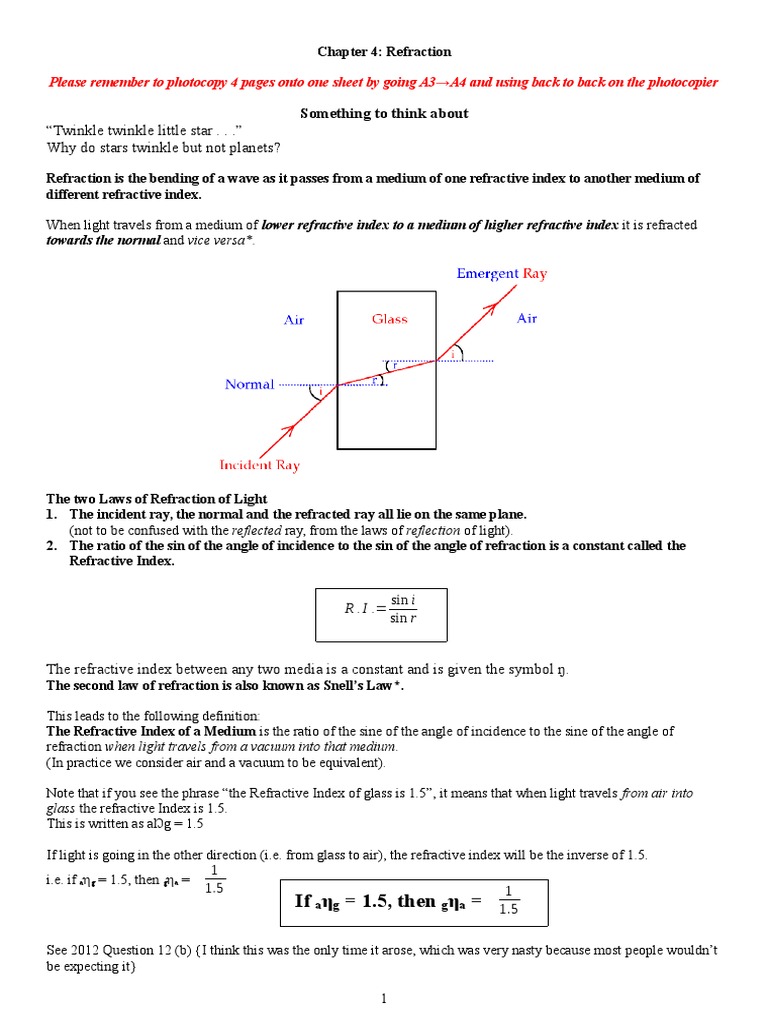Refraction | PDF | Refraction | Refractive Index