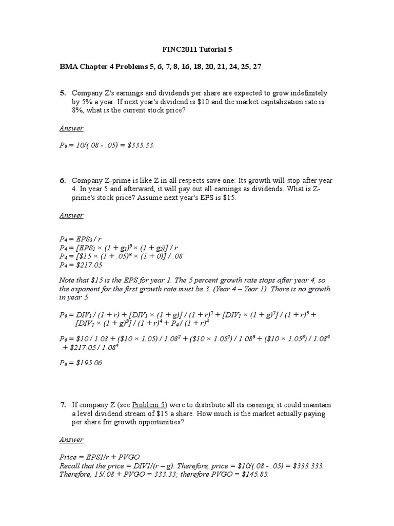 FINC2011 Tutorial 5 | PDF | Dividend | Revenue