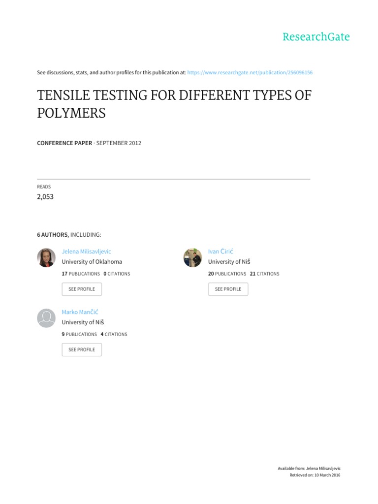 1 - Tensile Testing For Different Types of Polymers | PDF | Yield ...