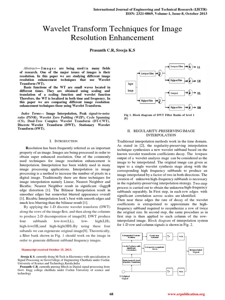 Wavelet Transform Techniques For Image Resolution Enhancement | PDF ...