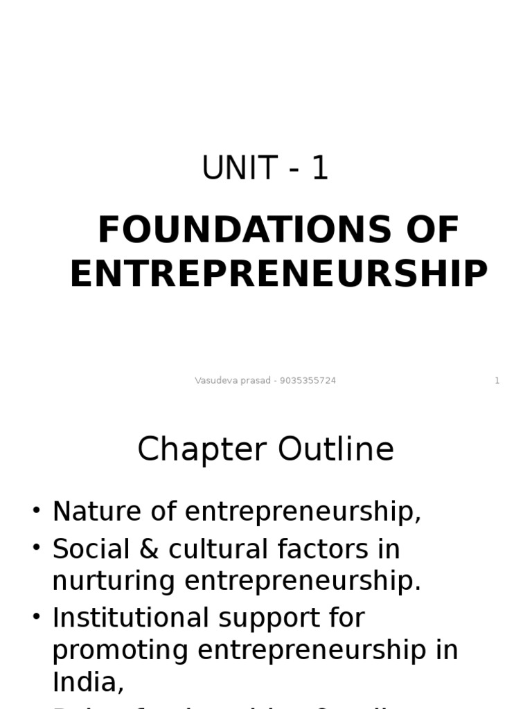 Unit - 1: Foundations of Entrepreneurship | PDF