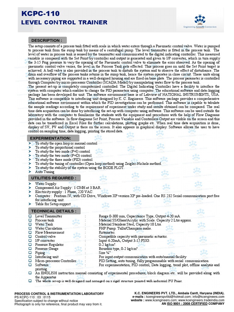 Level Control Trainer | PDF | Control Theory | Valve