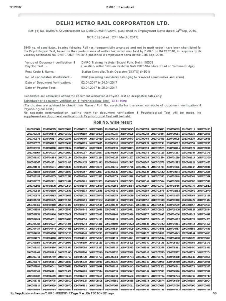DMRC Sc-To Result 2017 | PDF | Passenger Rail Transport | Transport