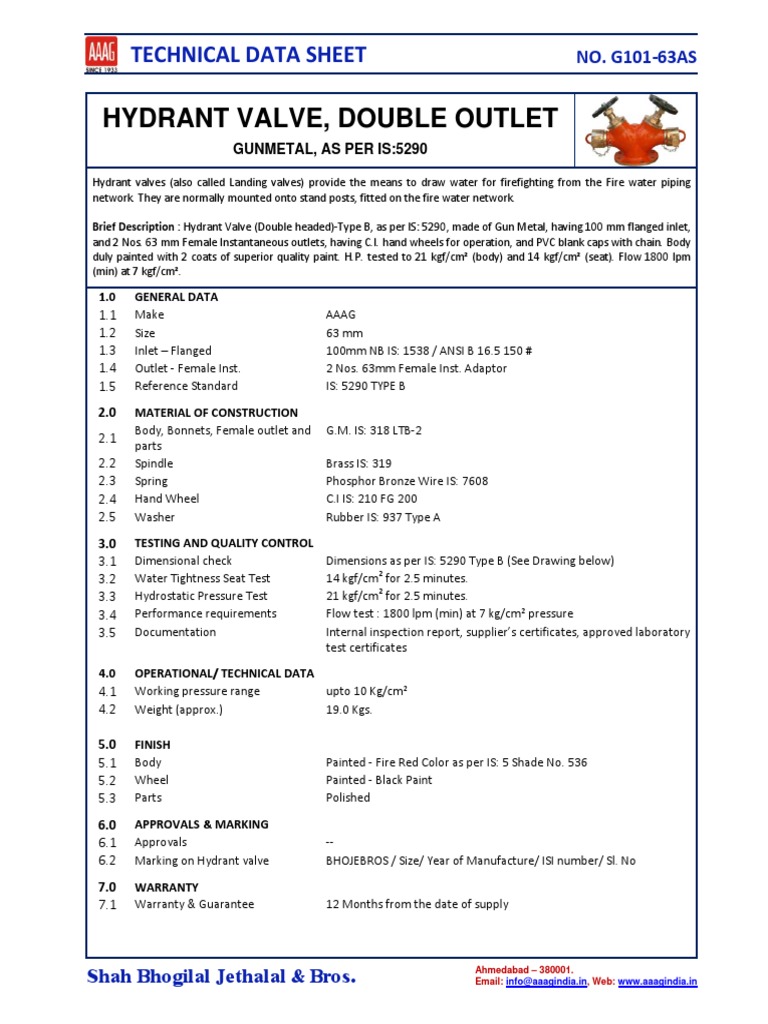 Double Headed Hydrant Valve | PDF | Valve | Hydraulic Engineering