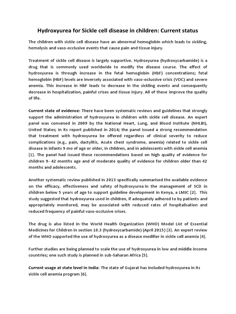 Hydroxyurea - Sickle Cell Disease-Final | PDF | Sickle Cell Disease ...