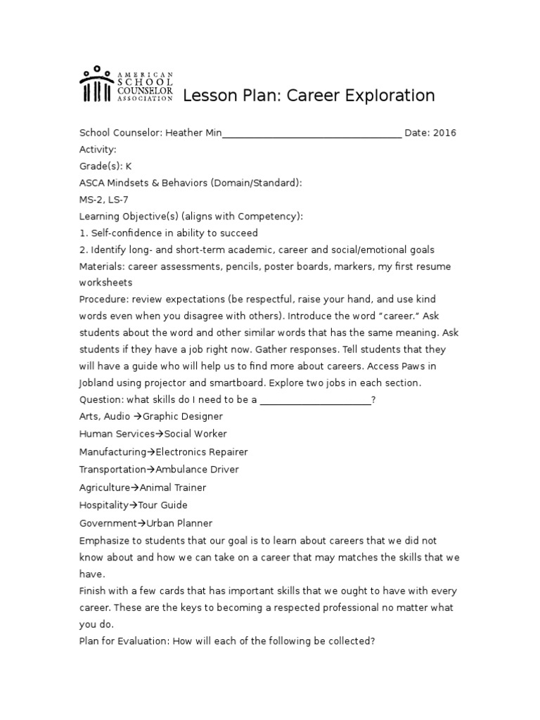 Lesson Plan: Career Exploration | PDF | Science & Mathematics