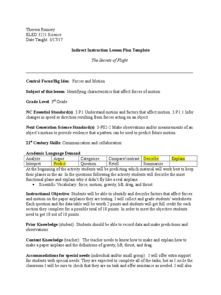 Paper Airplane Flight Lesson Plan | PDF | Airplane | Flight
