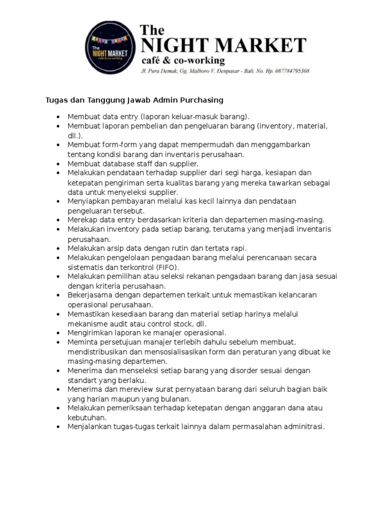 Tugas Admin Purchasing dan Tanggung Jawab | PDF | Pengelolaan Keuangan ...