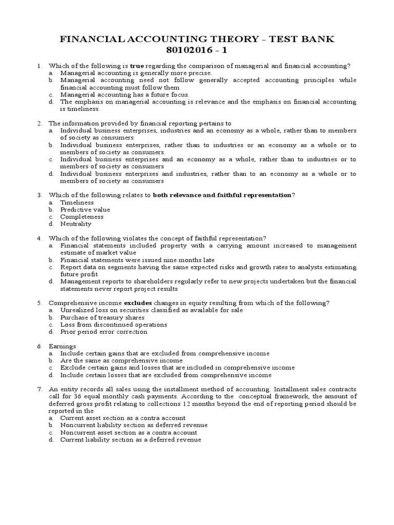 Financial Accounting Theory Test Bank Questions | PDF