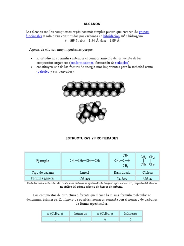 Alcanos: Estructura, Propiedades y Aplicaciones | PDF | Alcano | Enlace ...