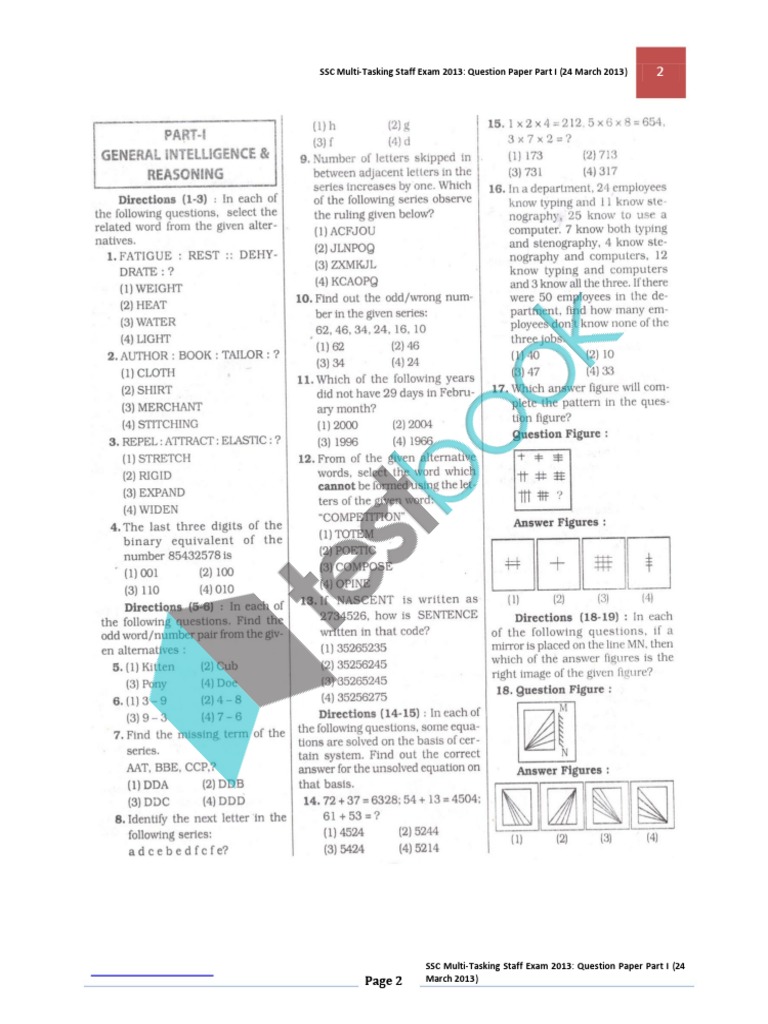 SSC MTS Previous Paper 2013 | PDF
