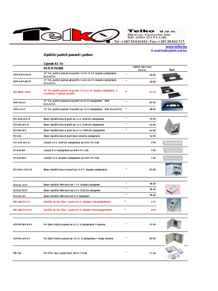 Cijenik FO Patch Paneli 03-16 | PDF