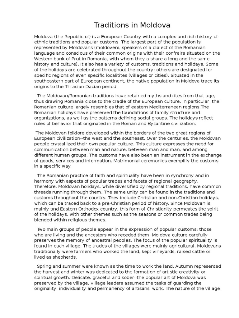 Traditions in Moldova | PDF | Moldova | Romania