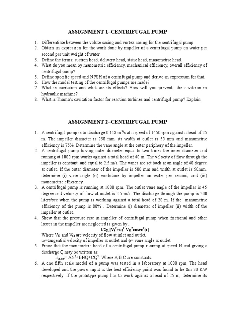 Assignment 1 2 Pump | PDF | Pump | Fluid Dynamics