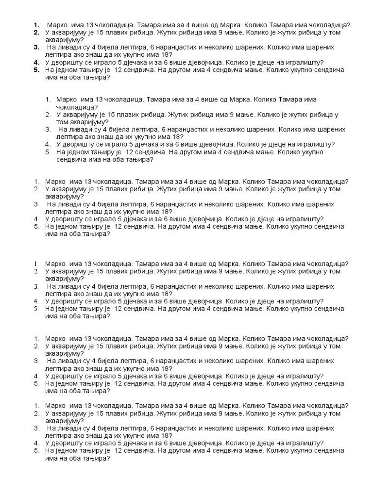 Tekstualni Zadaci 1.razred | PDF