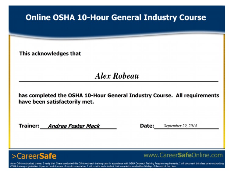 Osha Certificate | PDF