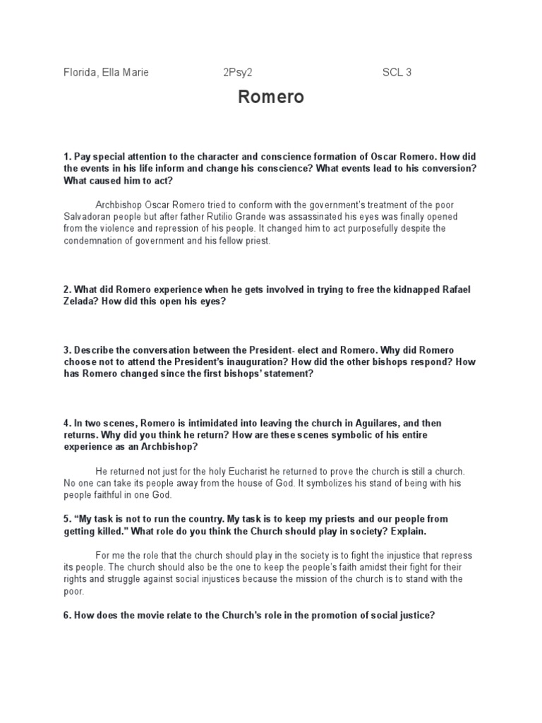 Romero Homework | PDF | Social Justice