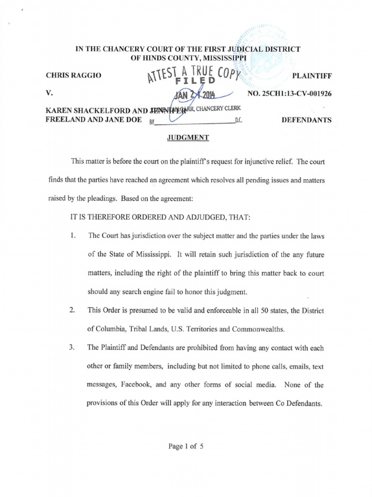 Chris Raggio V Karen Shackelford and Jennifer Freeland and Jane Doe ...