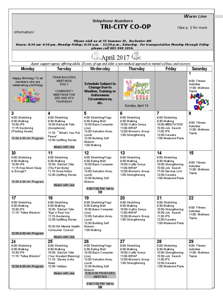 TCC April 2017 Calendar | PDF